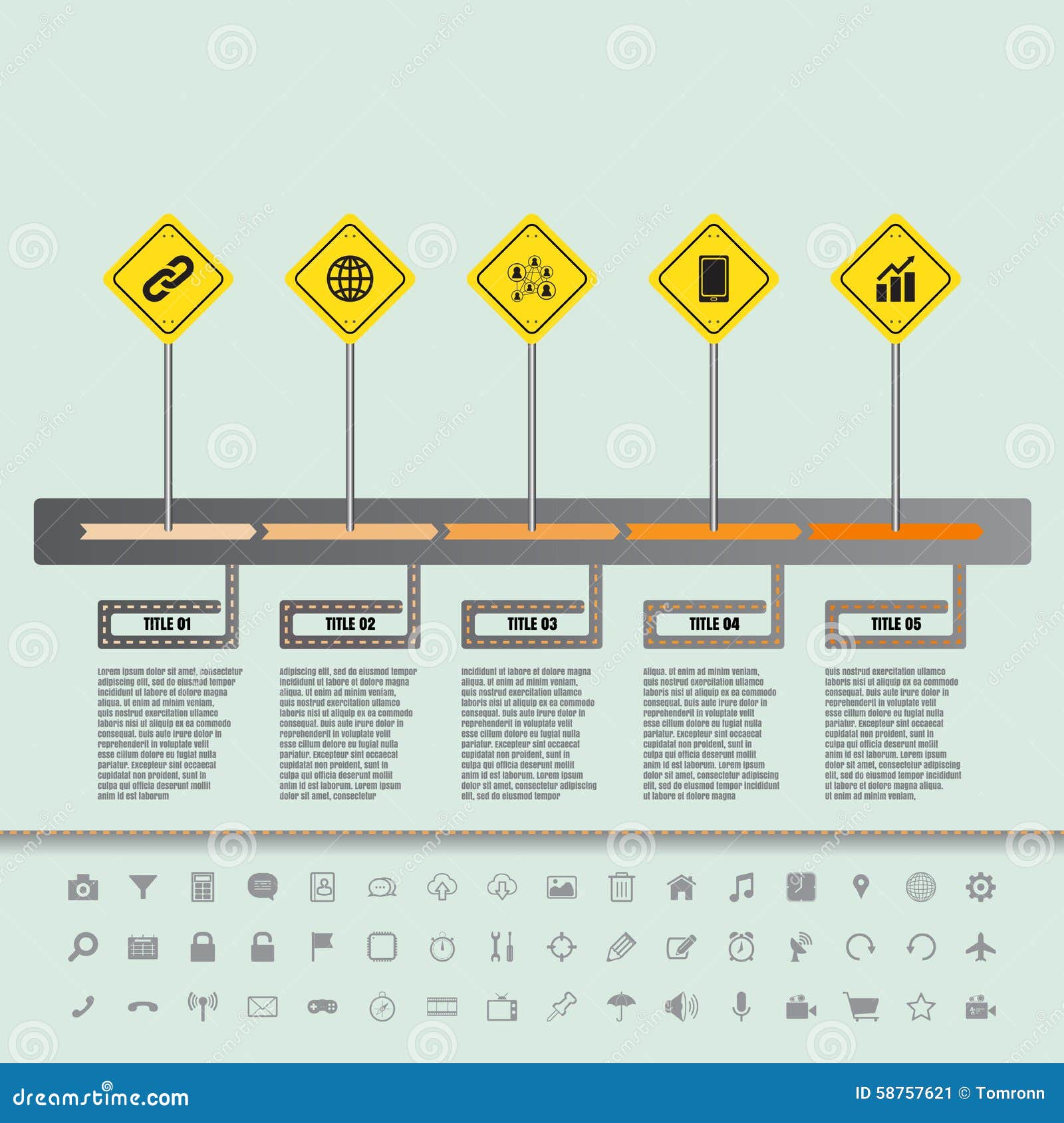 Road Sign Flat Timeline with Set of Icons Stock Vector - Illustration ...