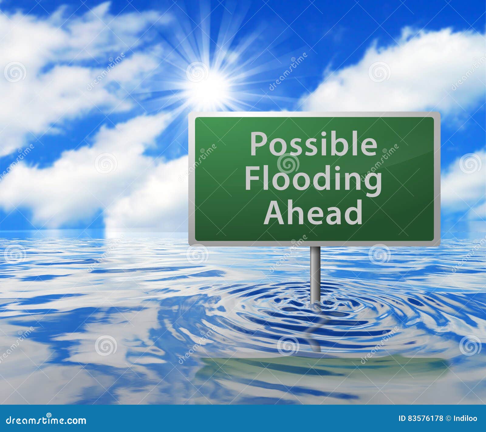 Road Sign in Flooded Area stock illustration. Illustration of next ...