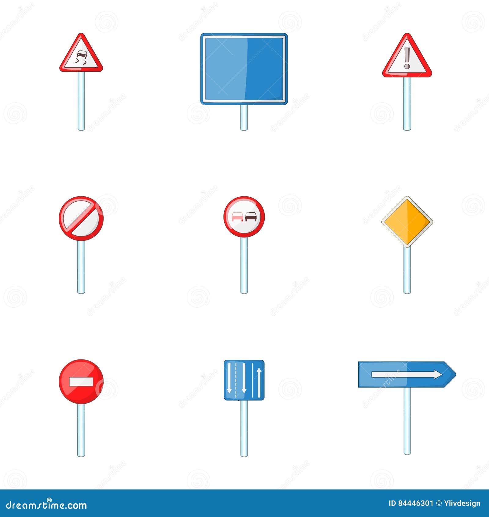 Road Sign Icons Set, Cartoon Style Stock Vector - Illustration of drive ...