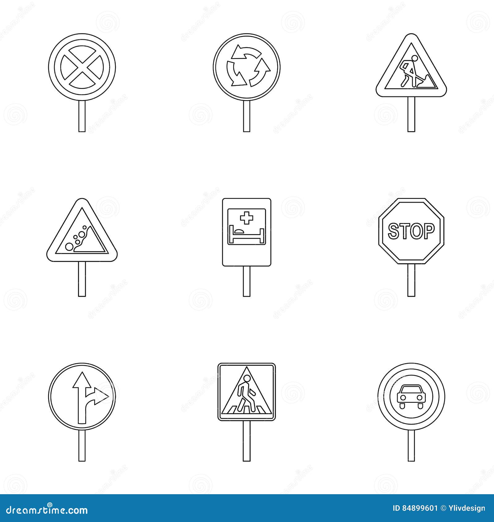 Road Sign Icons Set, Outline Style Stock Vector - Illustration of ...