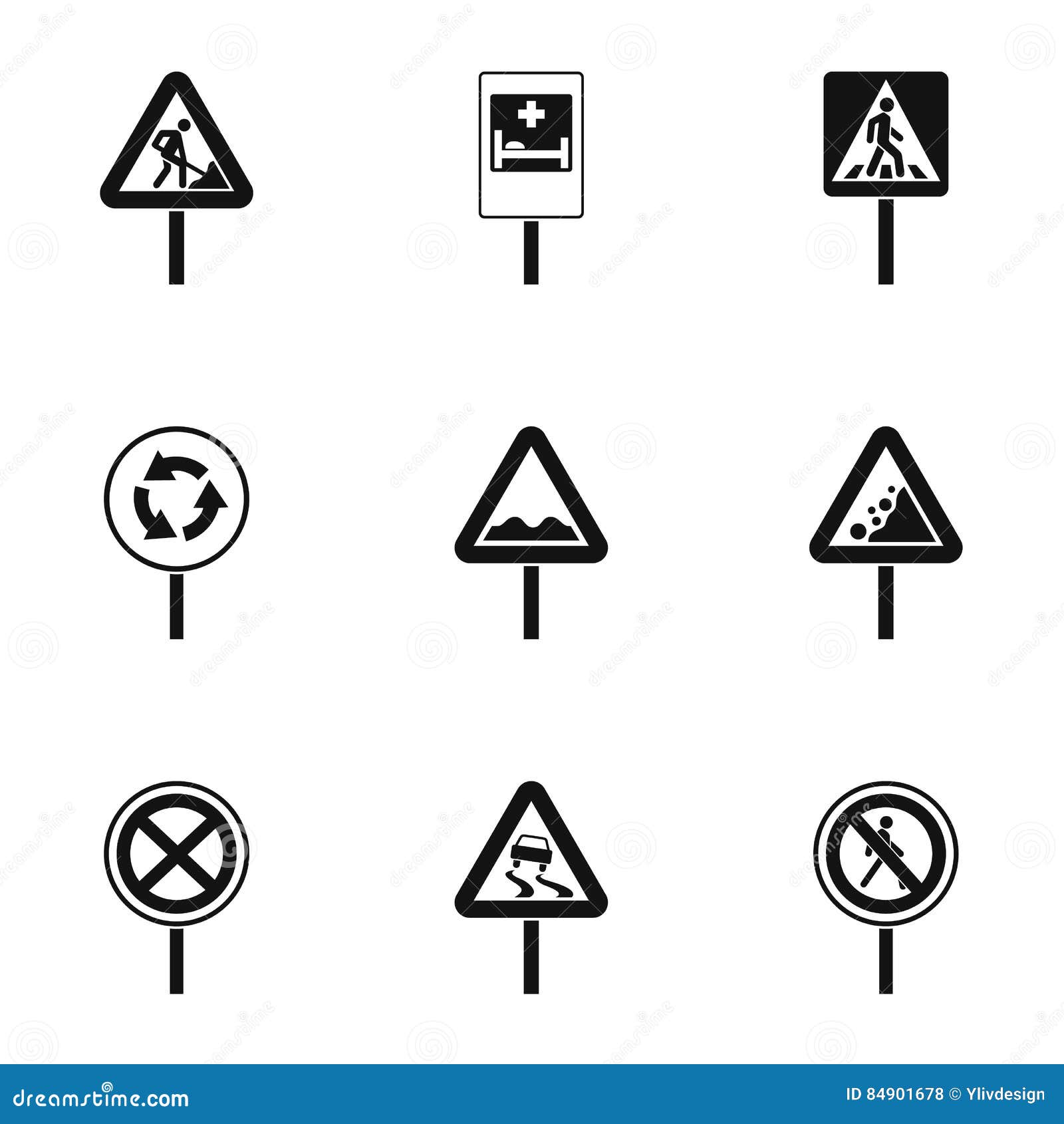 Road Sign Icons Set, Simple Style Stock Vector - Illustration of moving ...