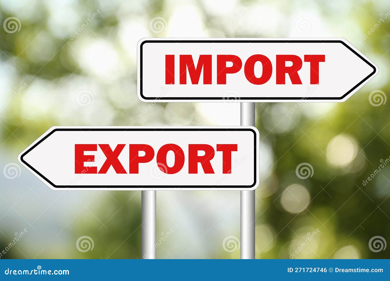 Road Sign with Import and Export Words on Arrows Pointing in Opposite ...