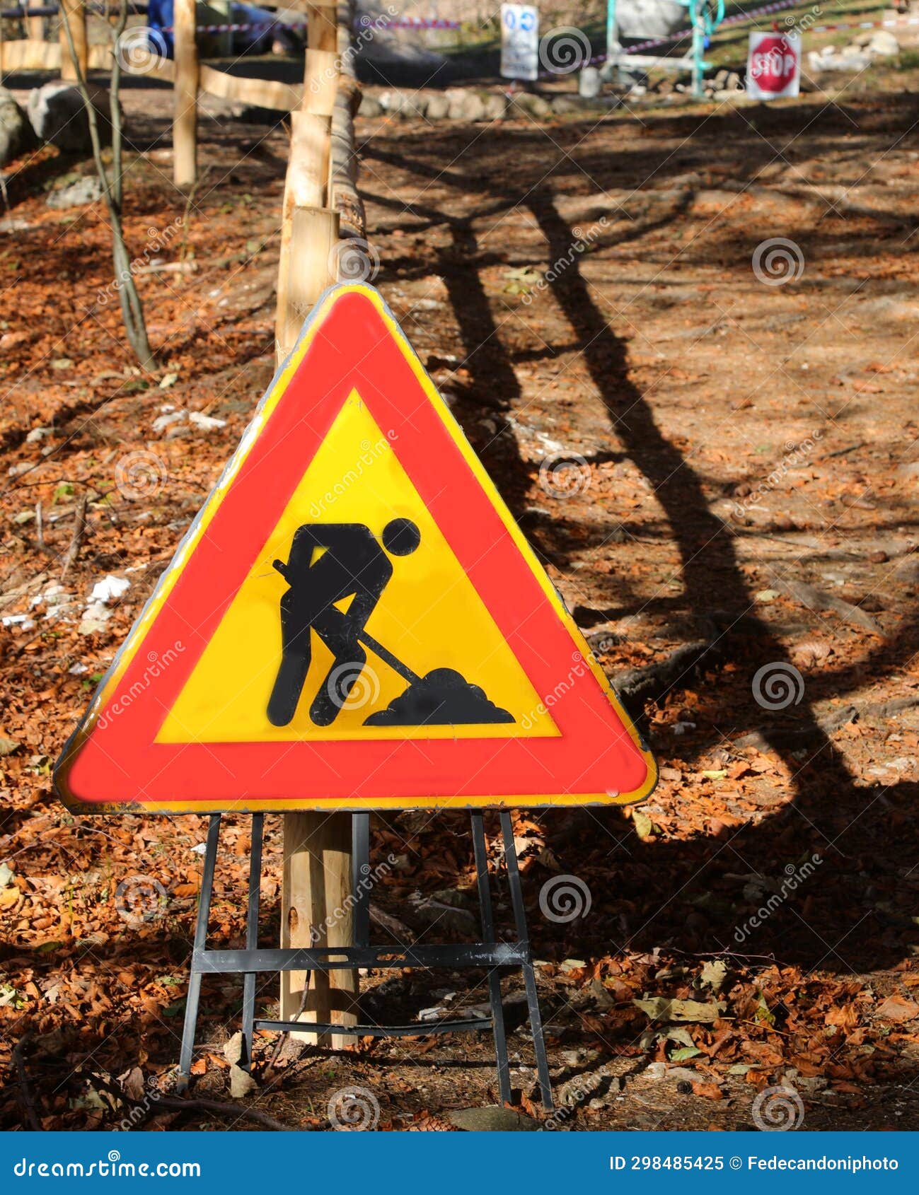 Road Sign Indicating Work in Progress on a Mountain Trail during ...