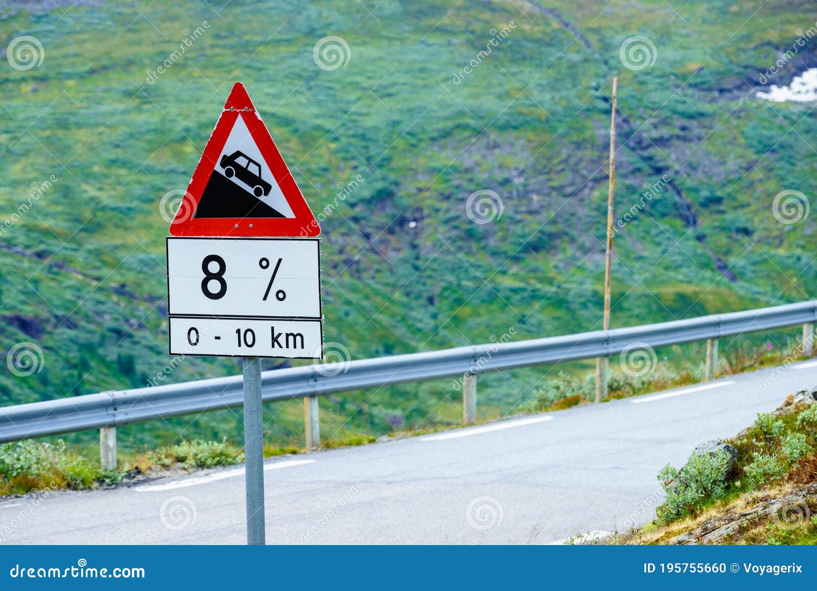 Road Sign Information about Descending the Road Stock Photo - Image of ...