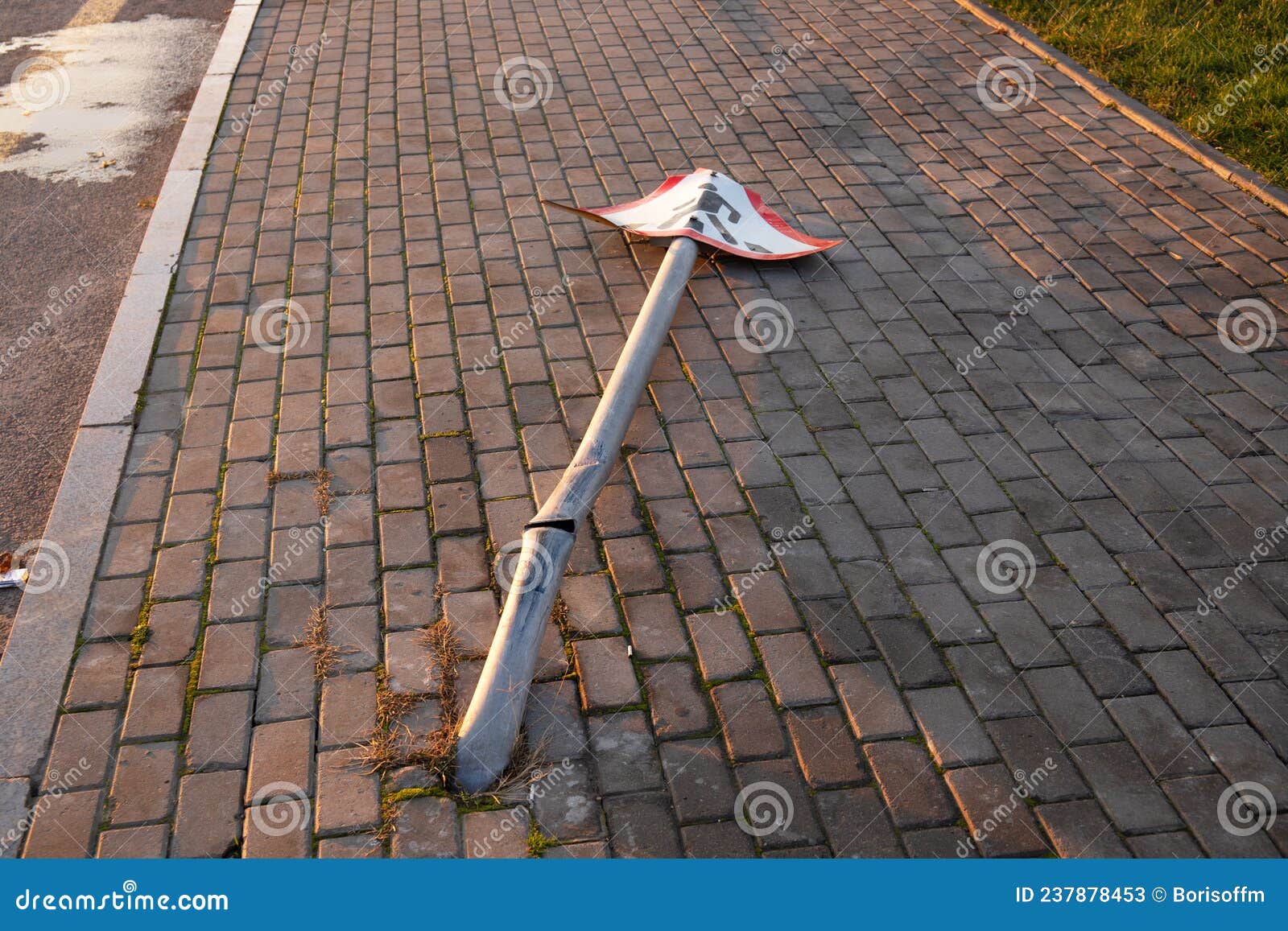 Road Sign Knocked Down by a Car Stock Image - Image of pedestrian ...