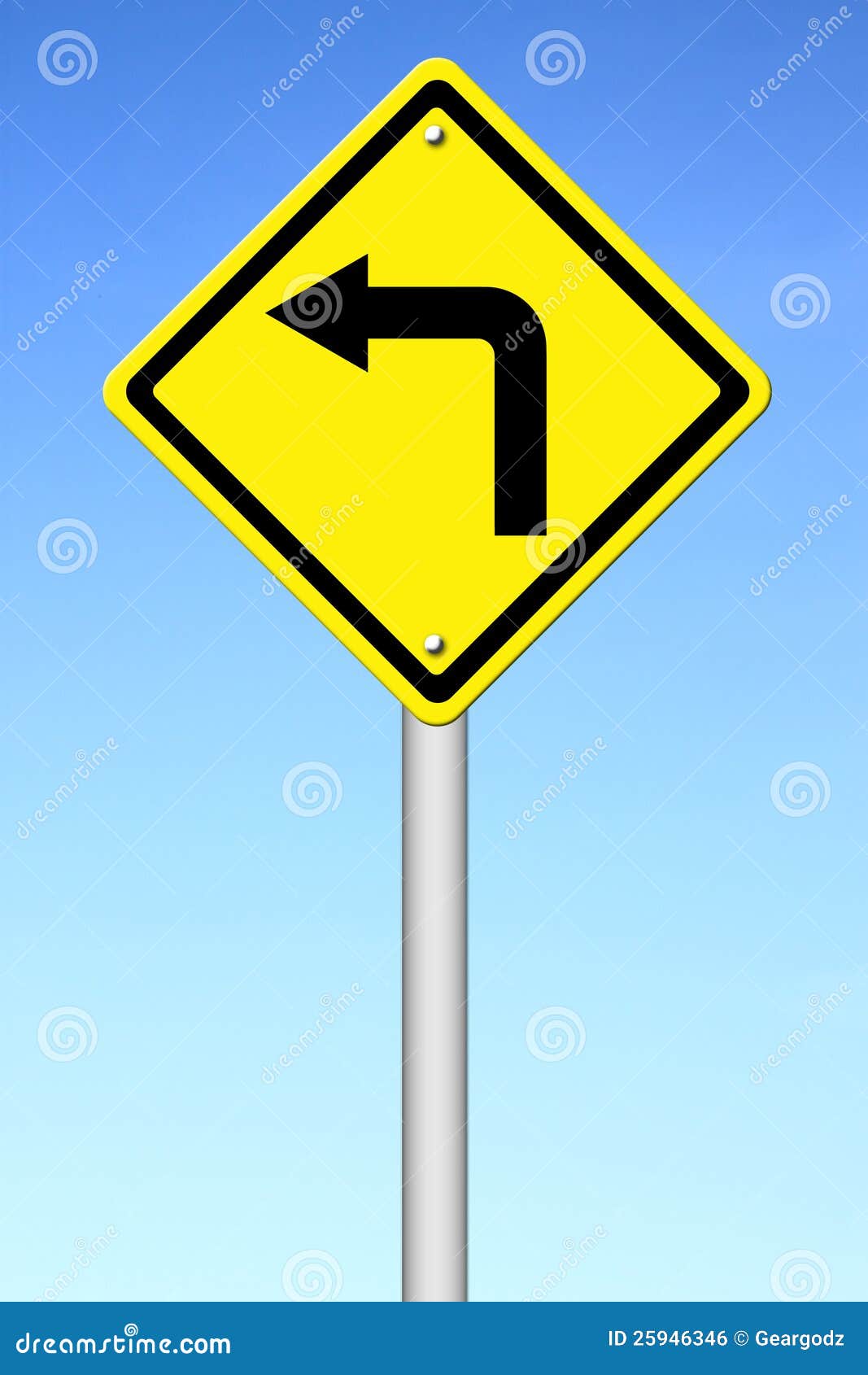 Road Sign - Left Turn Warning Stock Illustration - Illustration of ...