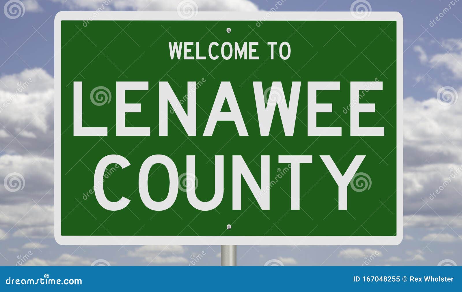 Road Sign for Lenawee County Stock Image - Image of freeway, clouds ...