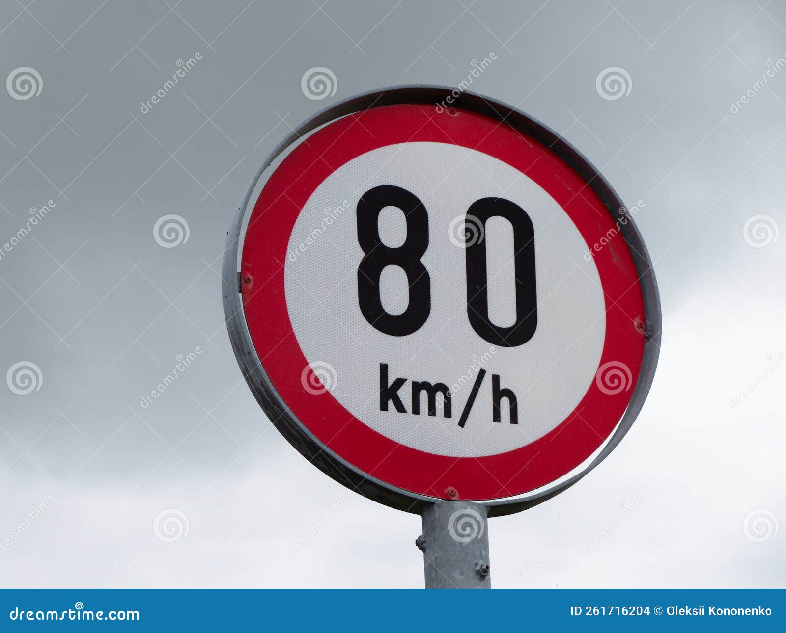 A Road Sign Limiting the Speed of 80 Km Per Hour Against a Sky Stock ...