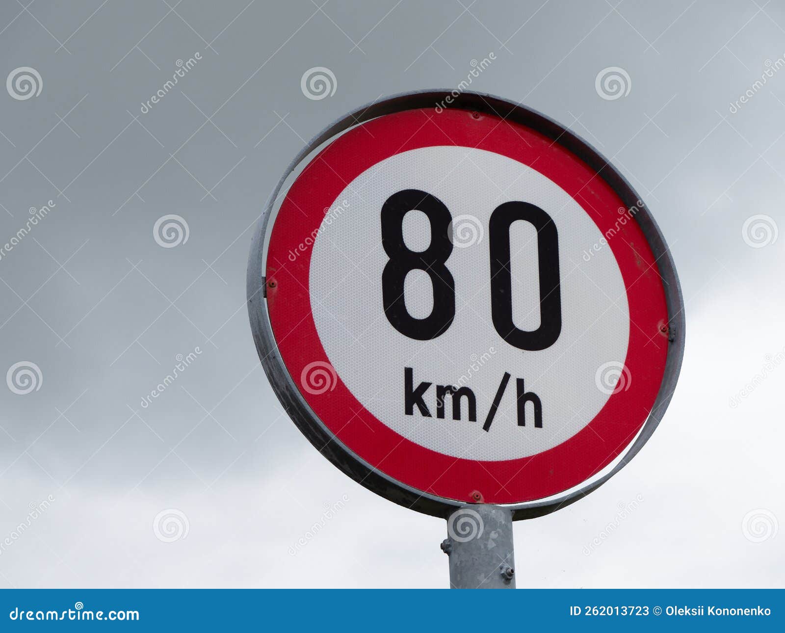 A Road Sign Limiting the Speed of 80 Km Per Hour. a Road Sign Against a ...