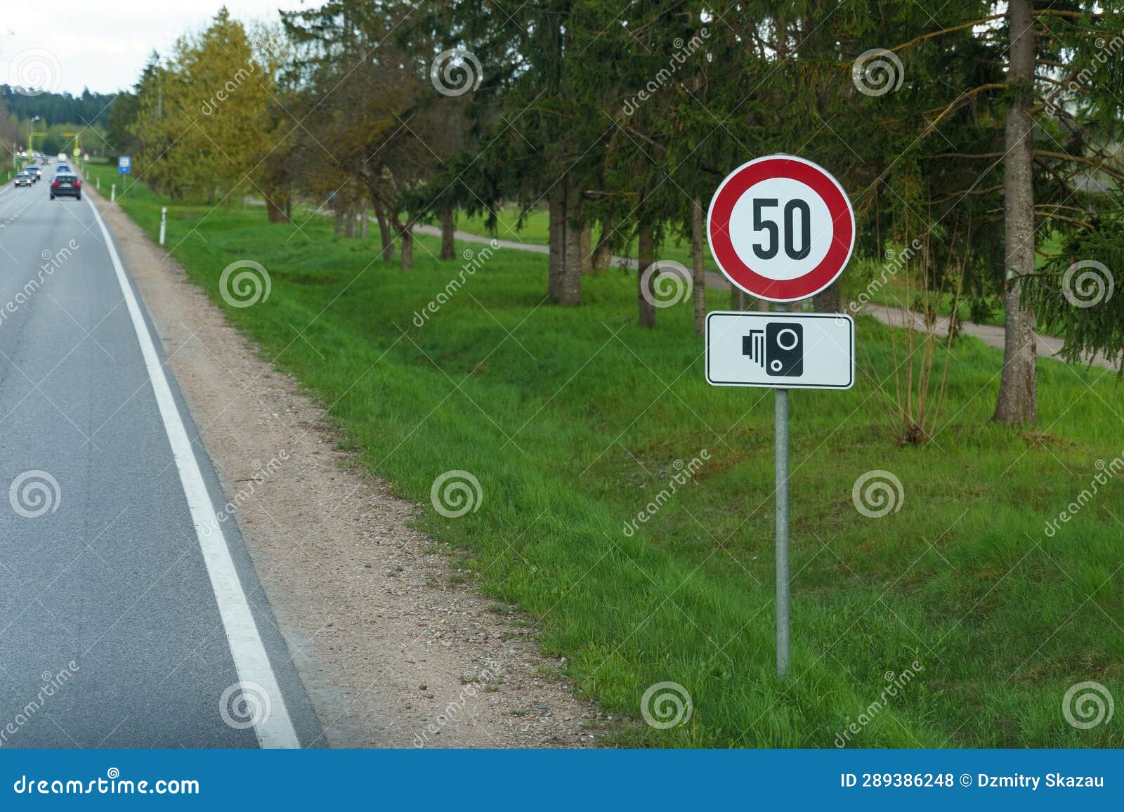 Road Sign Maximum Speed Limit 50, Fixing Speed by Camera Stock Photo ...