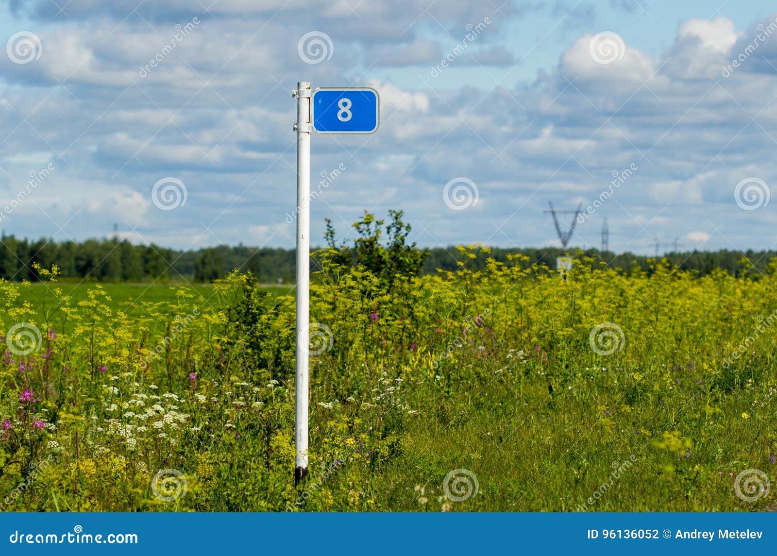 Road Sign Mileage Installed in the Field Stock Photo - Image of field ...