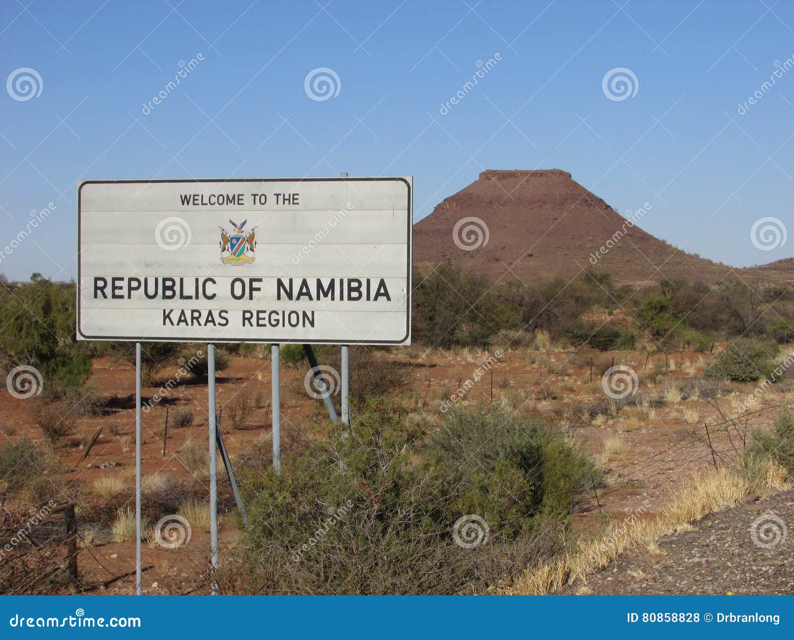 Road Sign at Namibian Border Welcoming Travelers To Namibia with Red ...