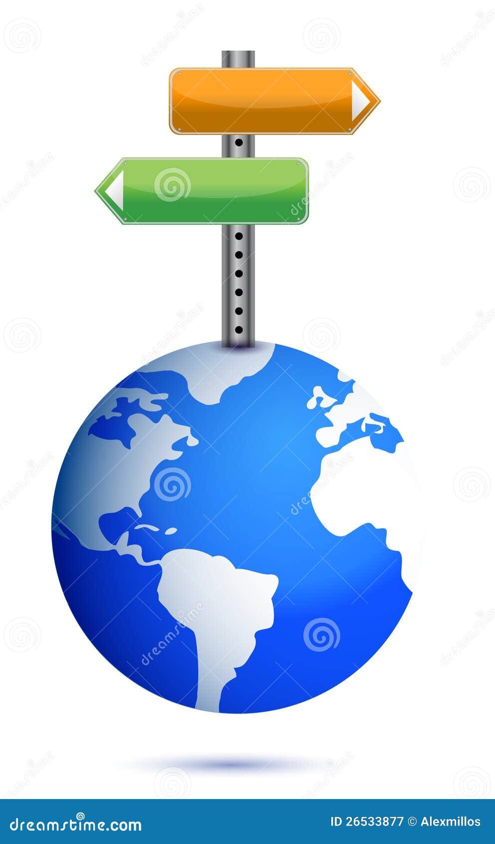 Road sign over globe stock illustration. Illustration of guide - 26533877