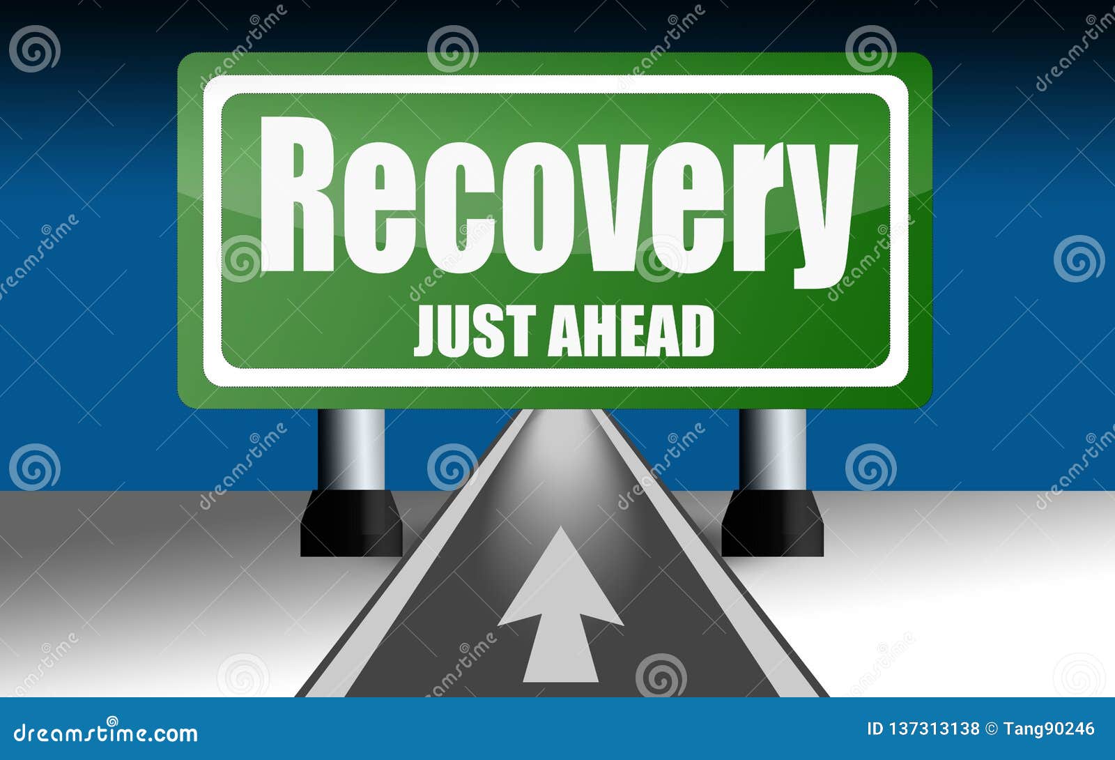 Road Sign Over the Road with Recovery Word Stock Illustration ...