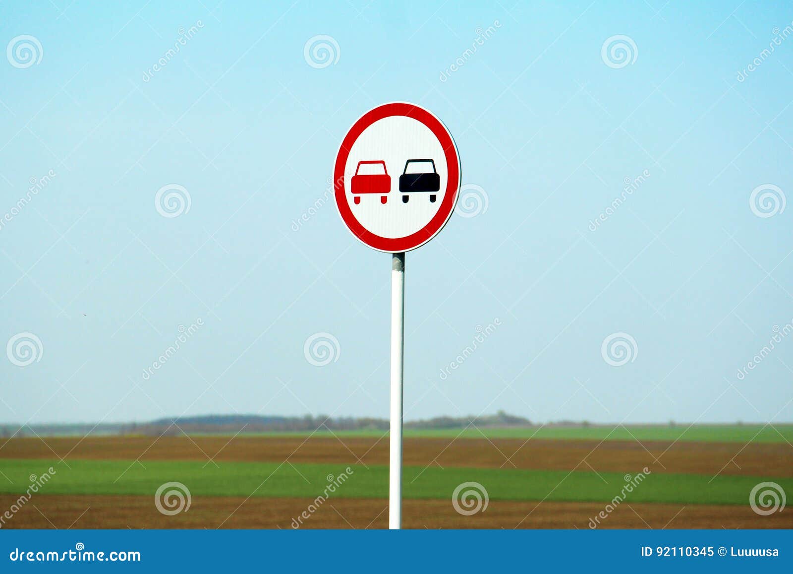 Road Sign Overtaking is Prohibited on the Highway Against the Backdrop ...