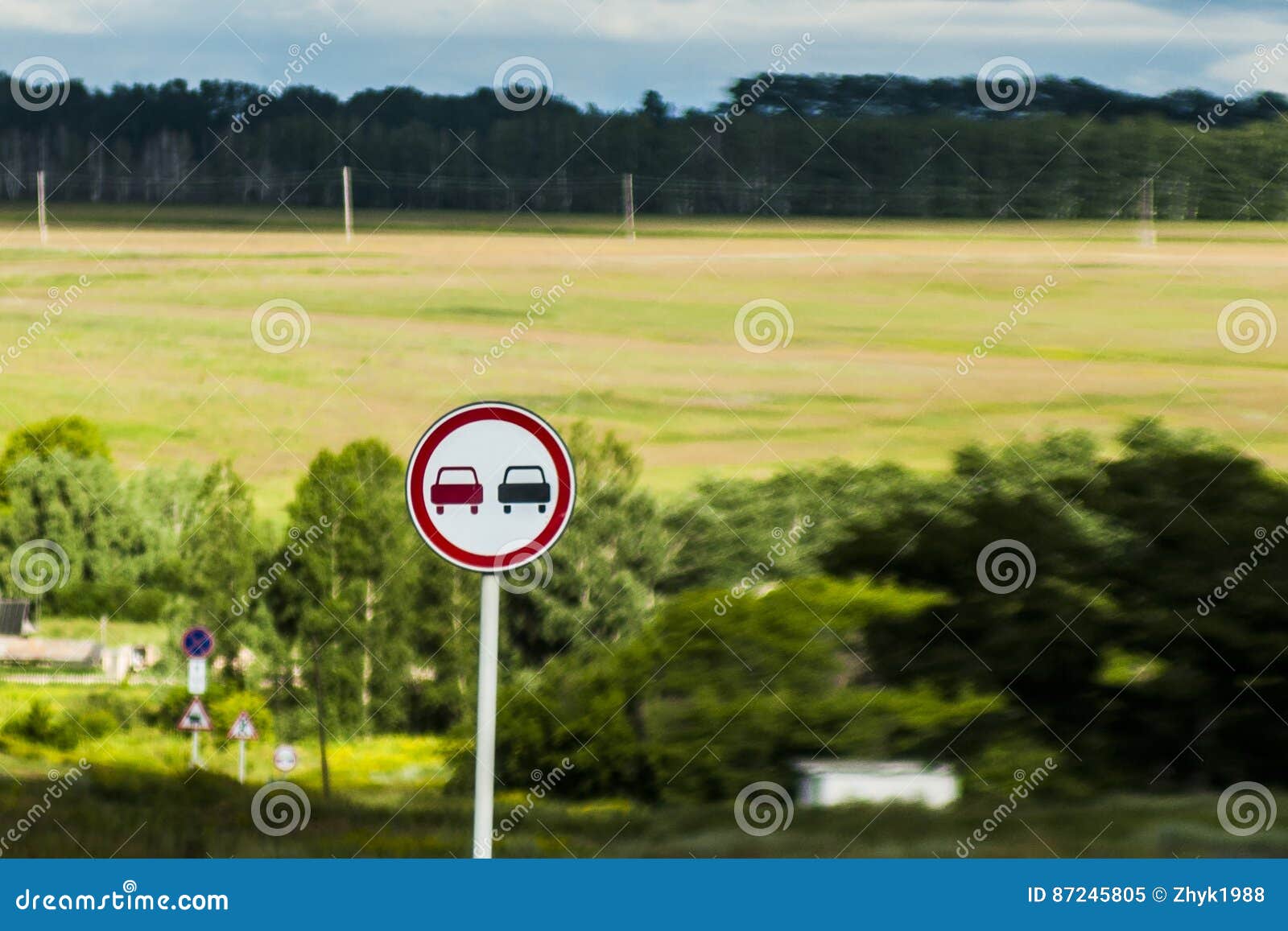 Road Sign Overtaking Prohibited Installed on Highway Stock Image ...