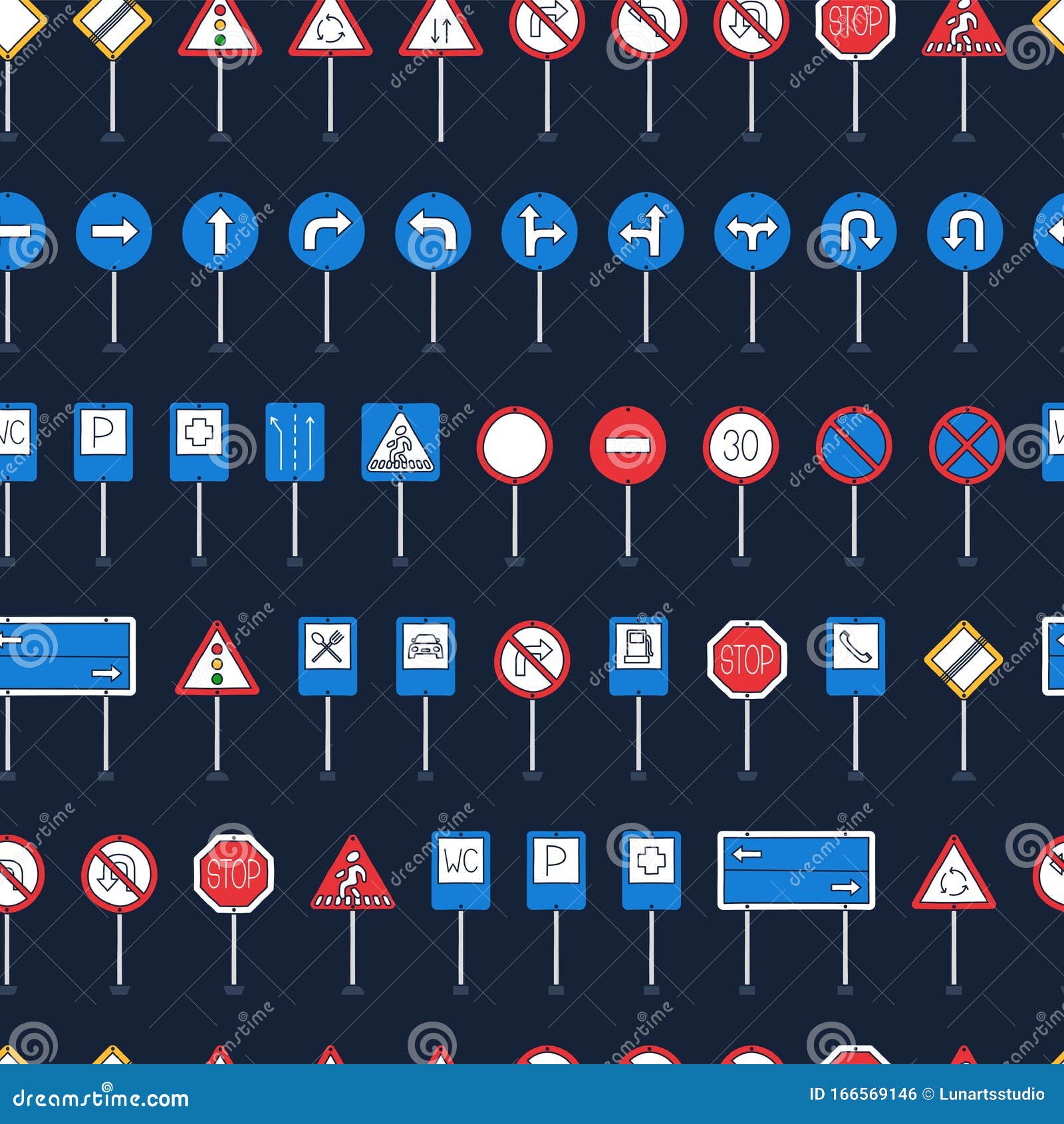 Road Sign Pattern, Cartoon Style. Road Sign Pattern Stock Vector ...