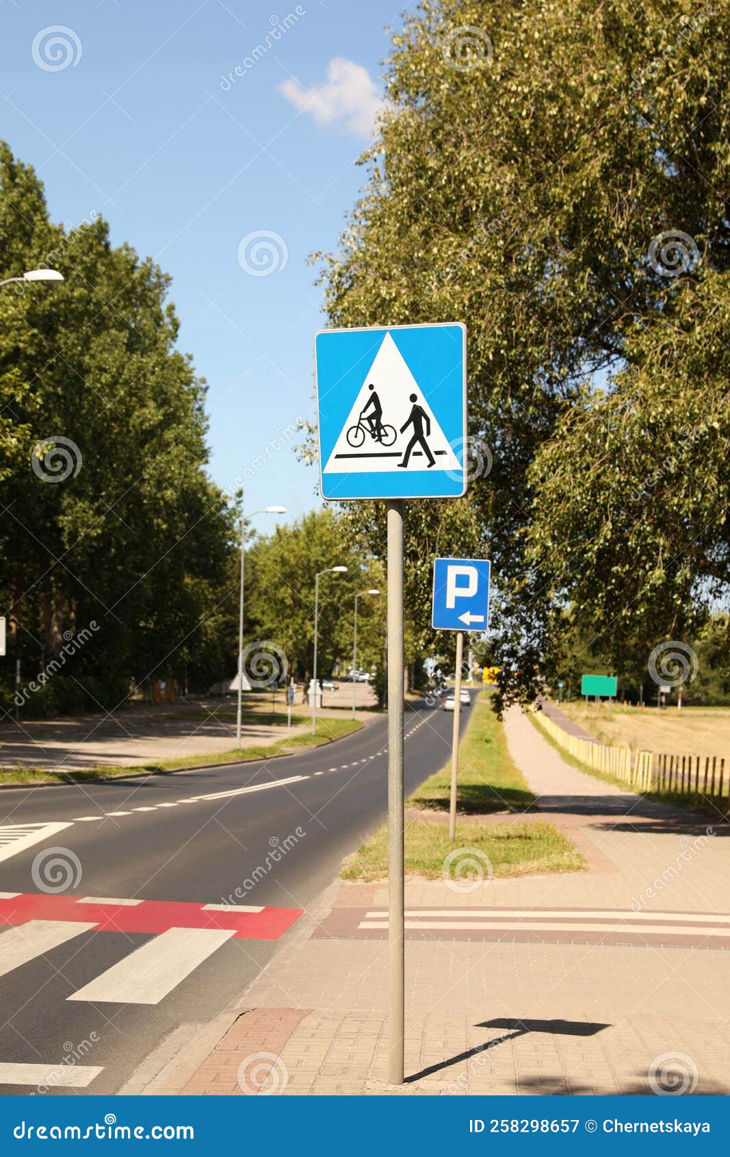 Road Sign Pedestrian and Bicycle Crossing Outdoors Stock Image - Image ...