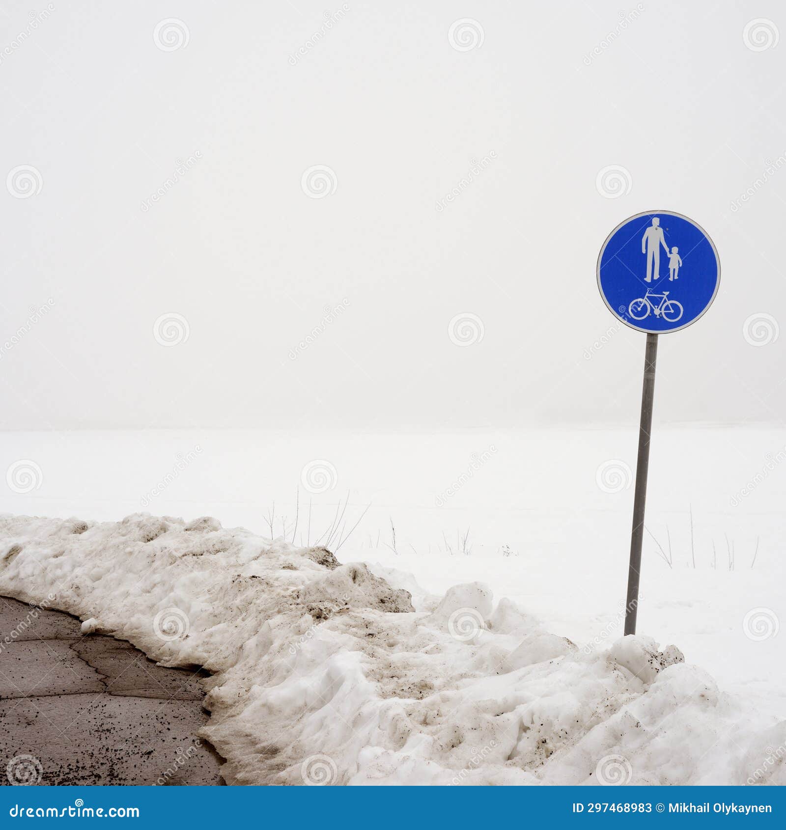 Road Sign Pedestrian and Bicycle Path in Winter Stock Image - Image of ...