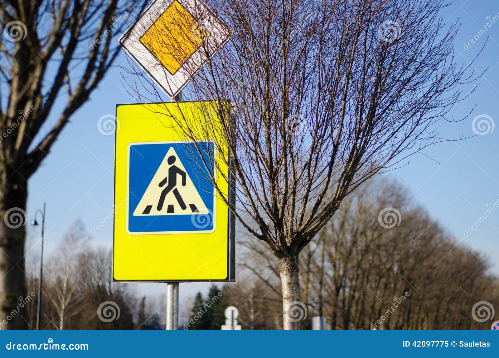 Road Sign Pedestrian Crossing and Intersection Stock Image - Image of ...