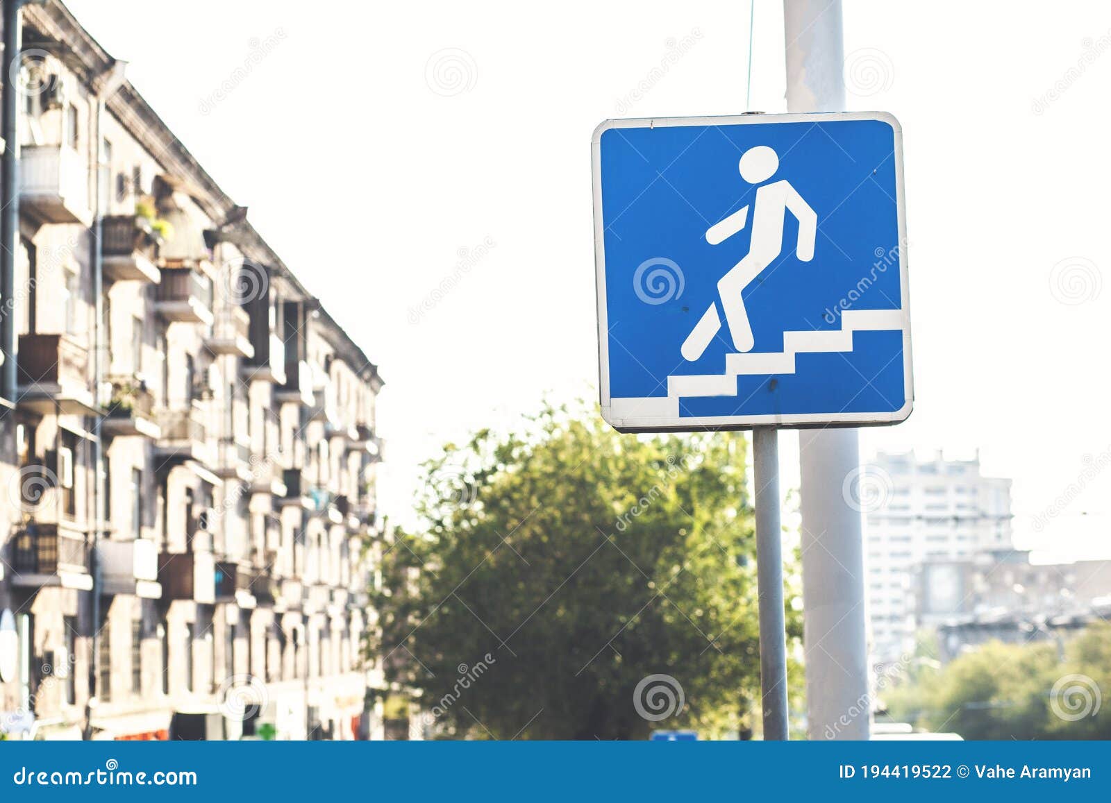 Road Sign Pedestrian Underpass Against the Blue Sky. Stock Photo ...