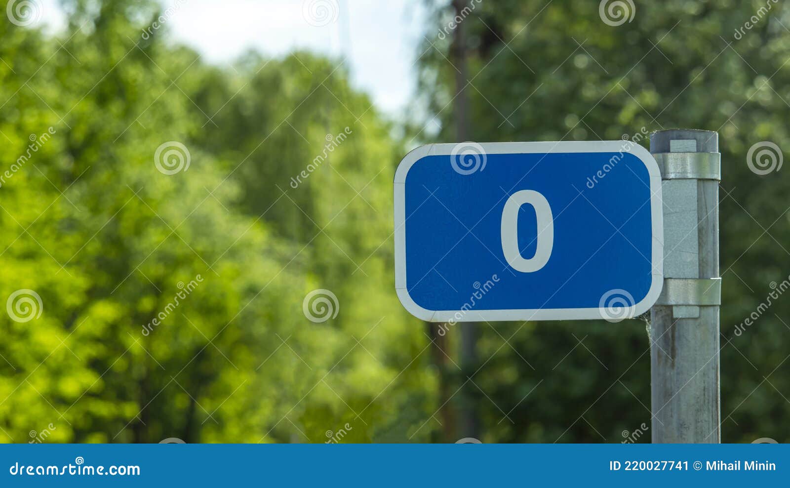 Road Sign Pointer with Zero Mark, Near the Road Stock Image - Image of ...