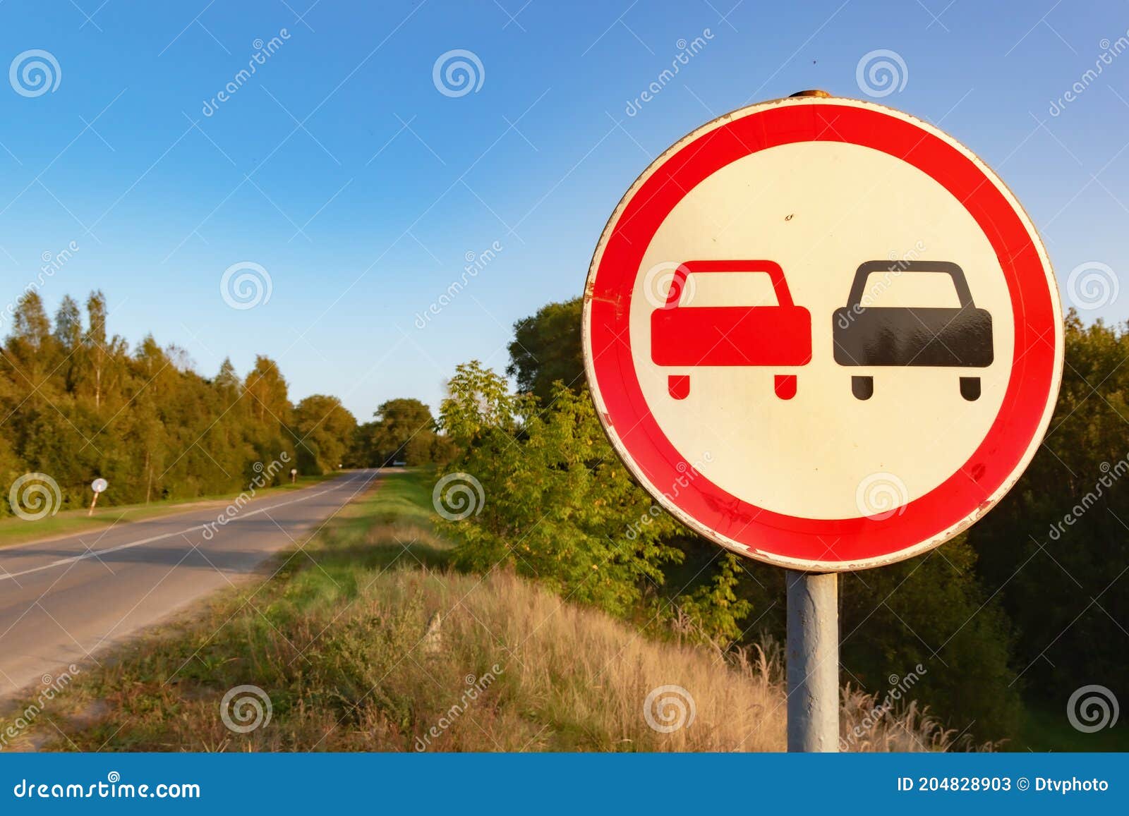 Road Sign Prohibiting Overtaking on the Side of the Road Stock Image ...