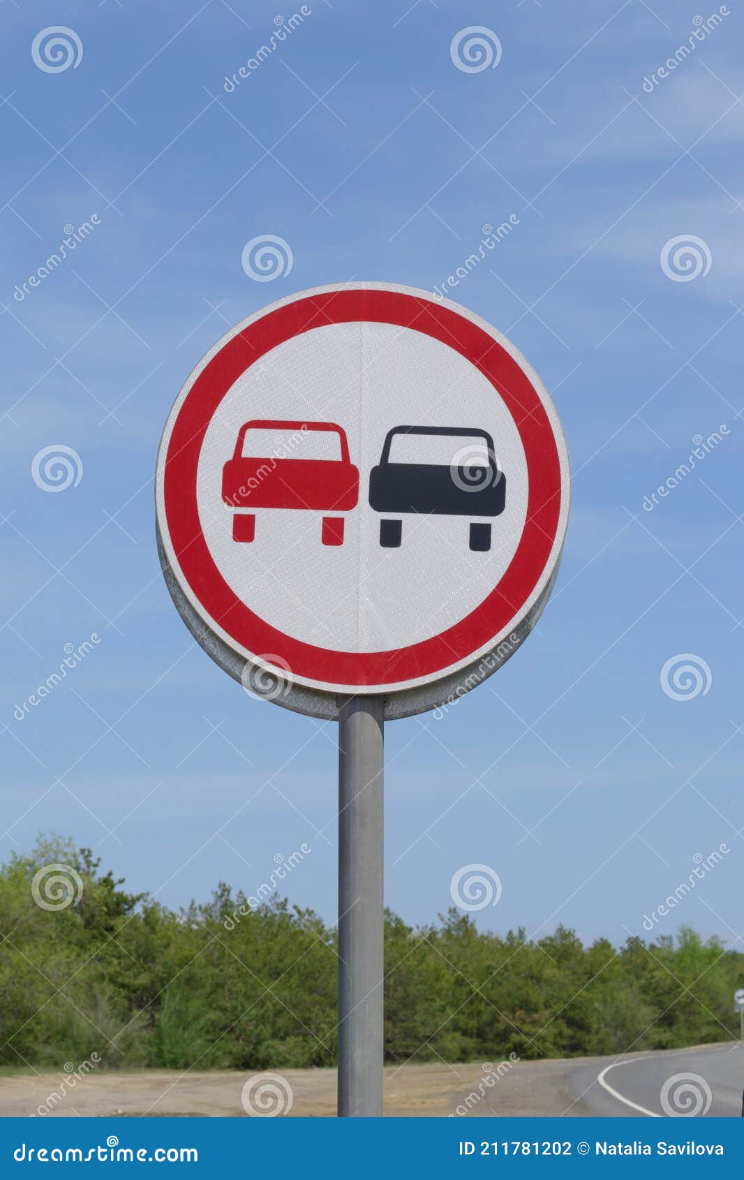 Road Sign Prohibiting Overtaking. Warning To Drivers on Dangerous ...