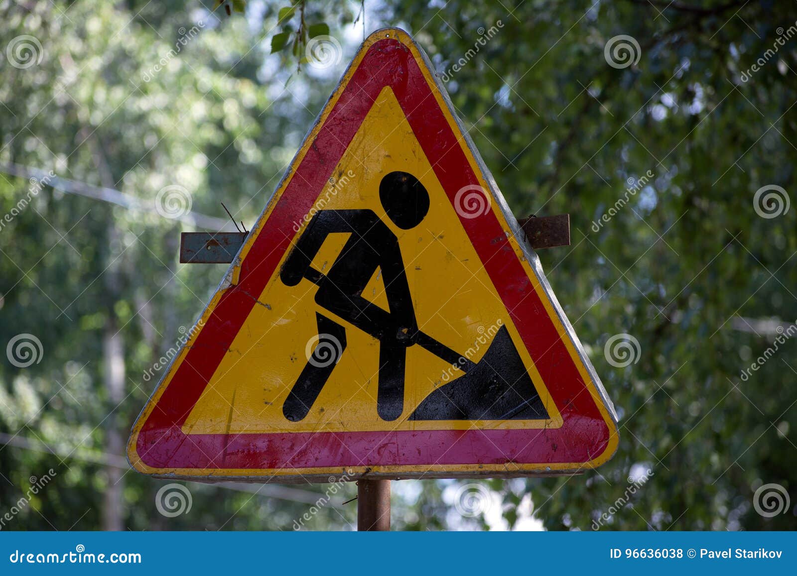 Road sign repair work stock photo. Image of route, restriction - 96636038