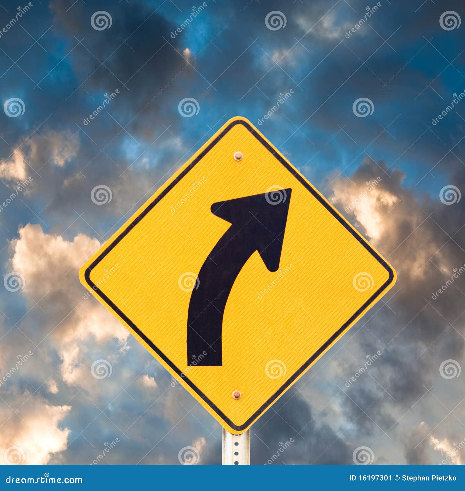Road sign right curve stock image. Image of bend, dramatic - 16197301