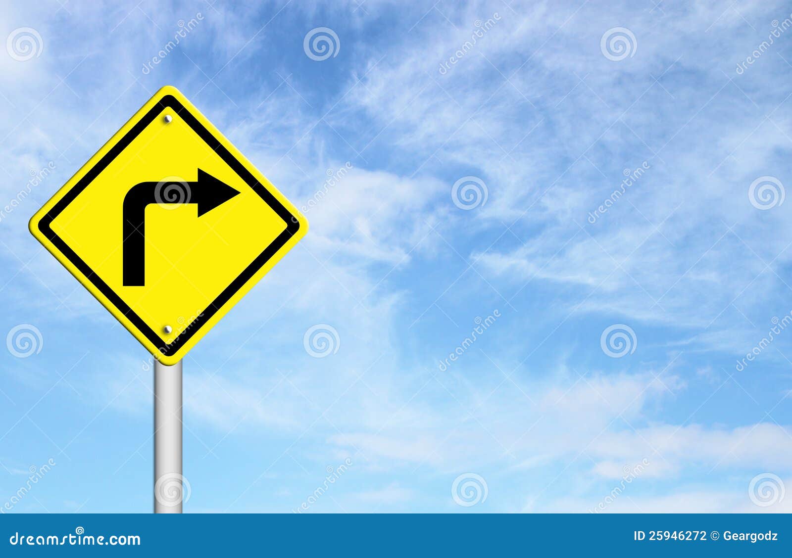 Road Sign - Right Turn Warning Stock Illustration - Illustration of ...