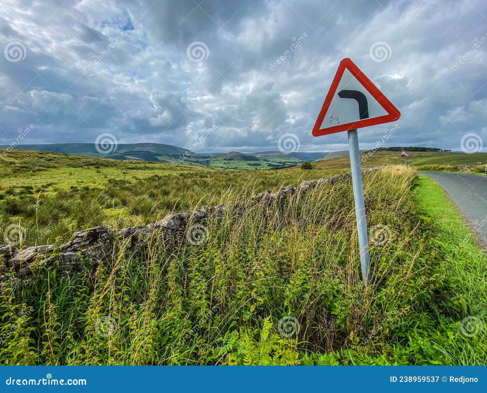 Road Sign Round the Bend in Yorkshire Dales Stock Image - Image of ...