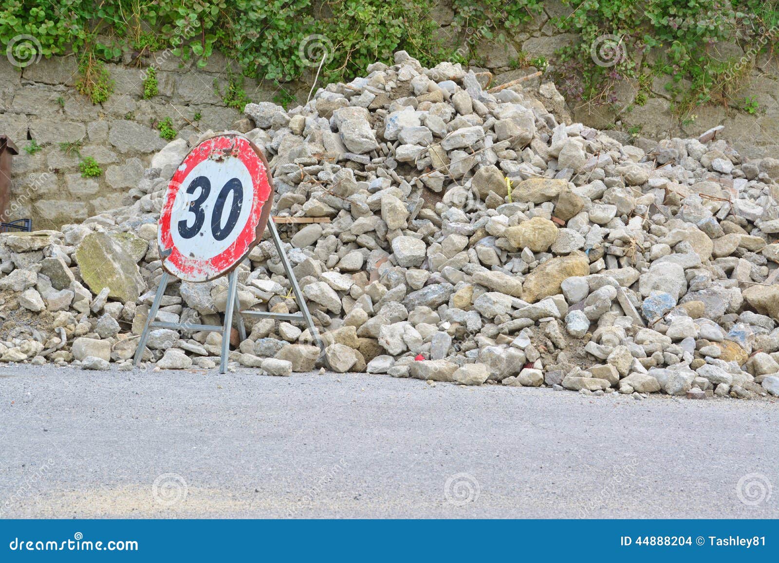 Road sign and rubble stock photo. Image of roadsign, pile - 44888204