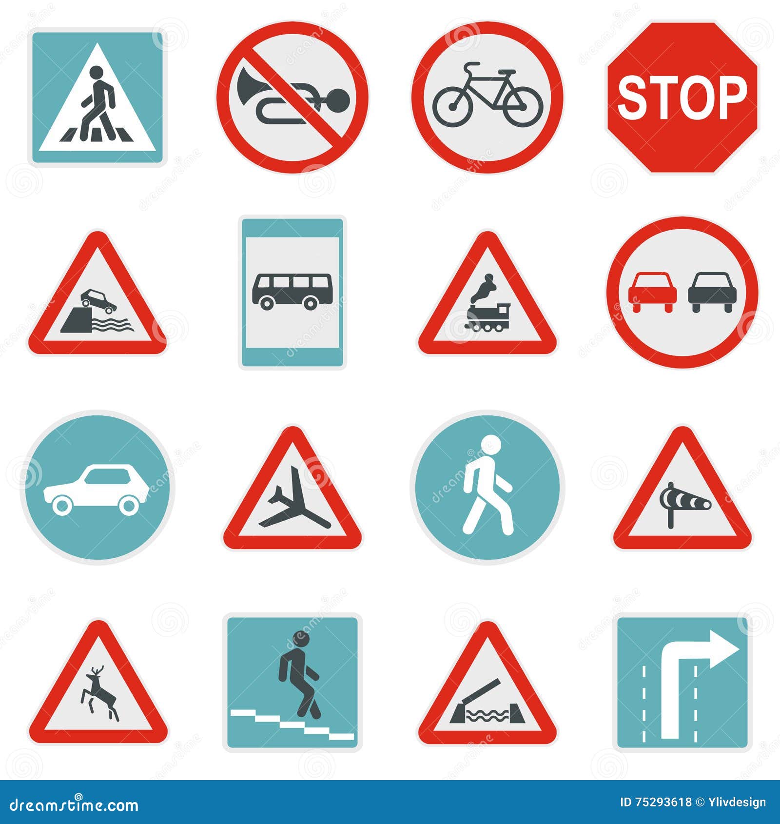 Road Sign Set Icons, Flat Style Stock Vector - Illustration of limit ...