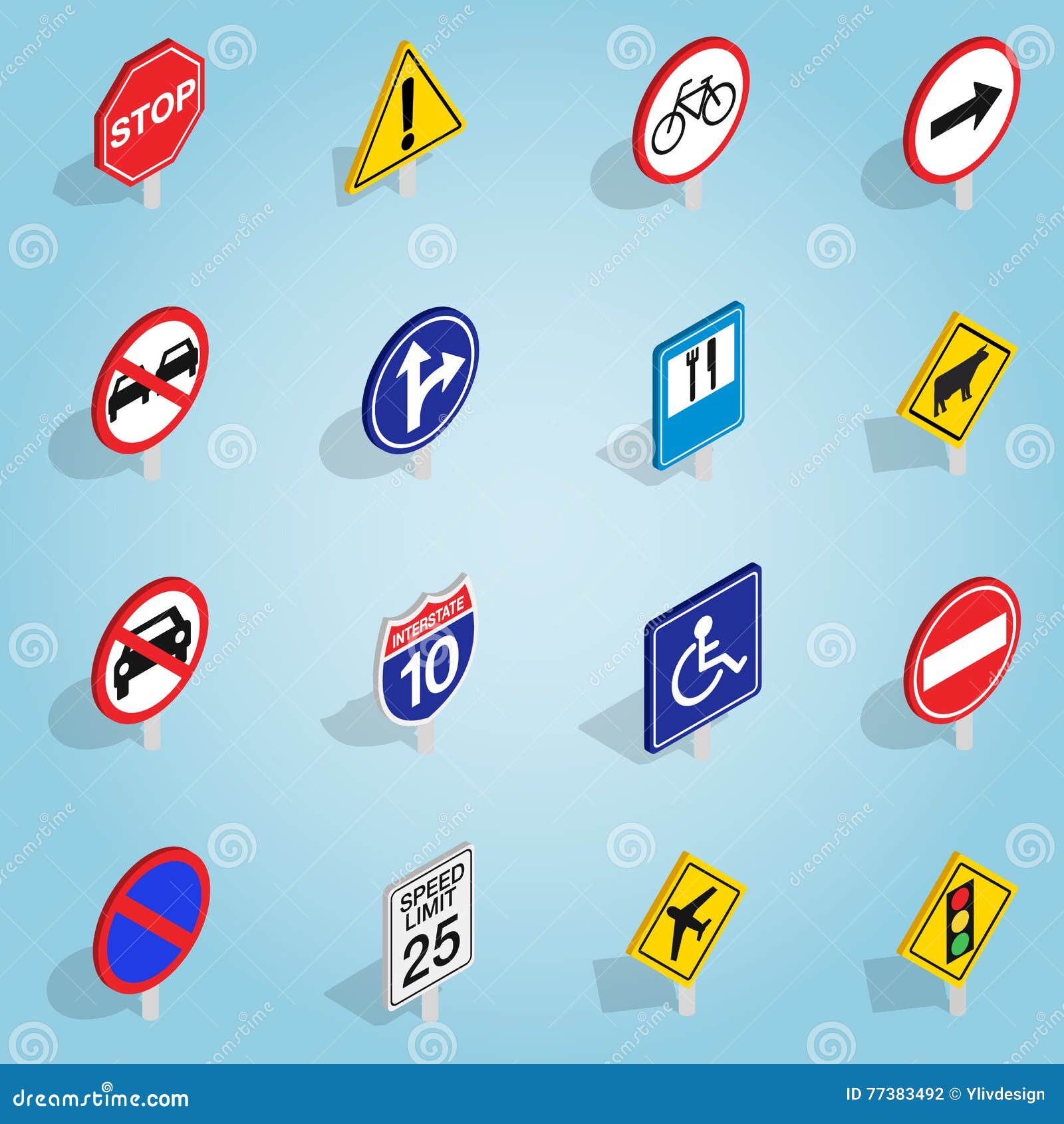 Road Sign Set Icons, Isometric 3d Style Stock Vector - Illustration of ...