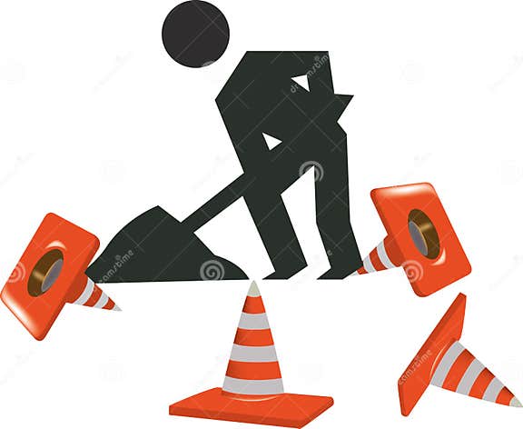 Road Sign with Signs of Interruption with Worker Stock Vector ...