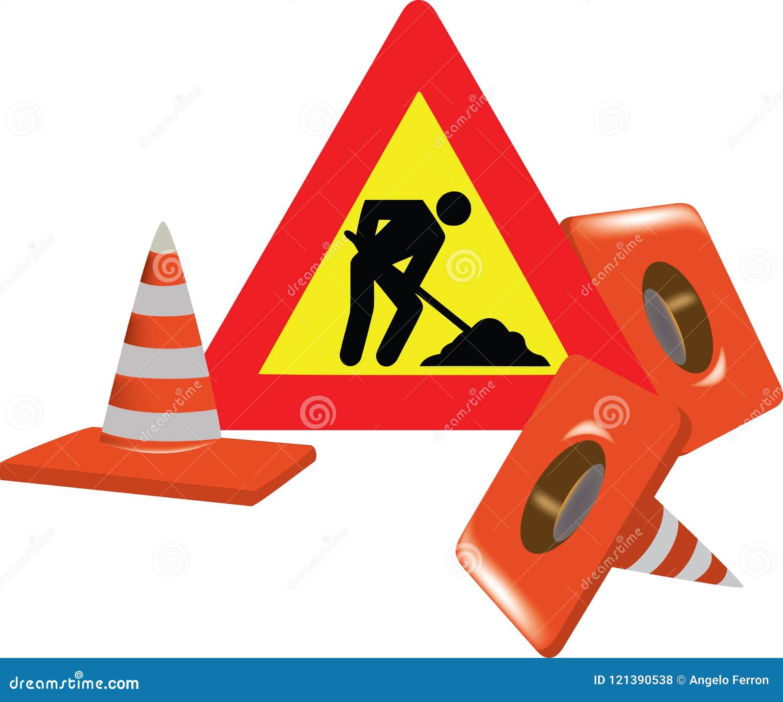 Road Sign with Signs of Interruption with Worker Stock Vector ...