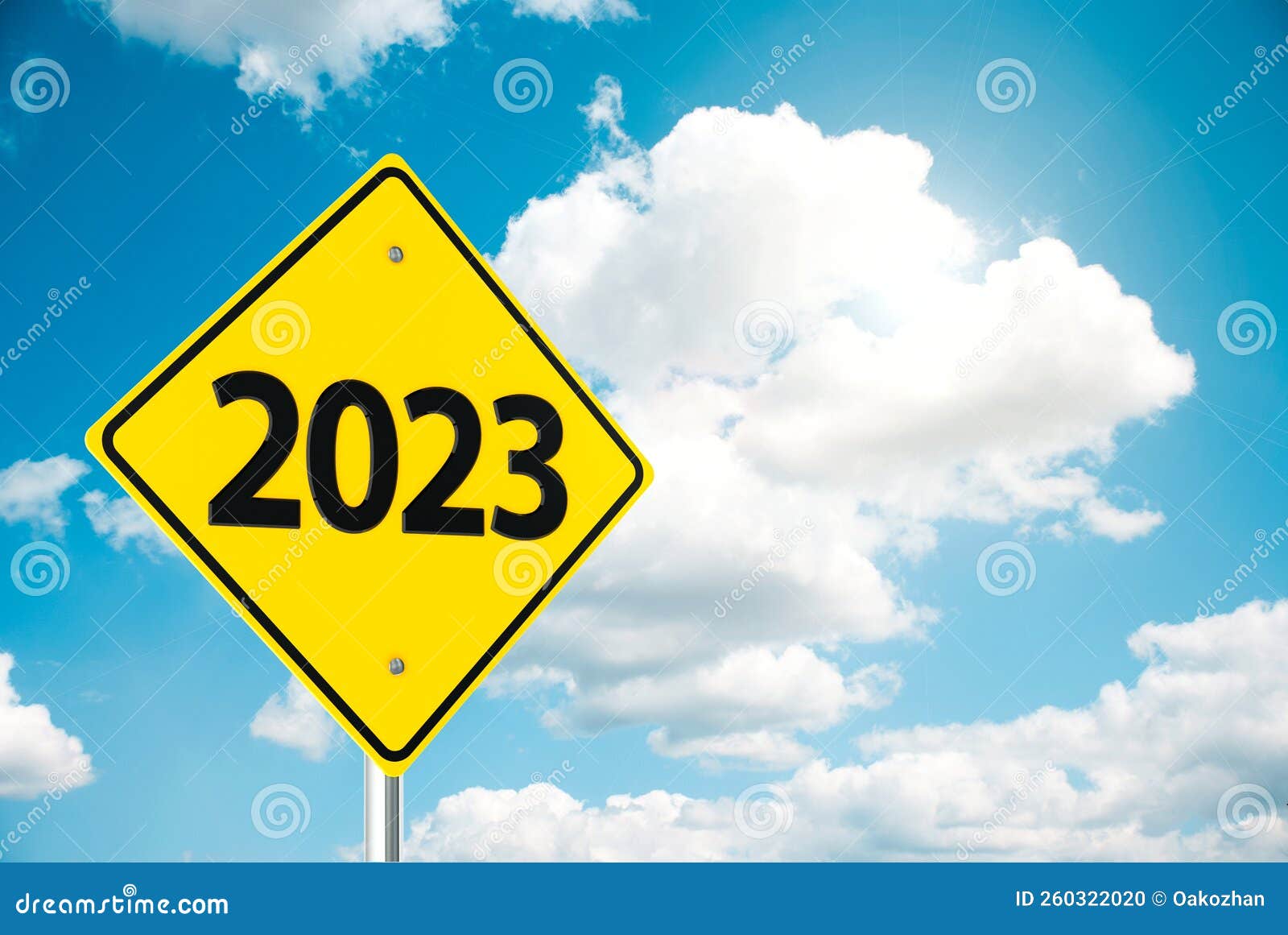 Road sign 2023 on sky stock illustration. Illustration of positive ...