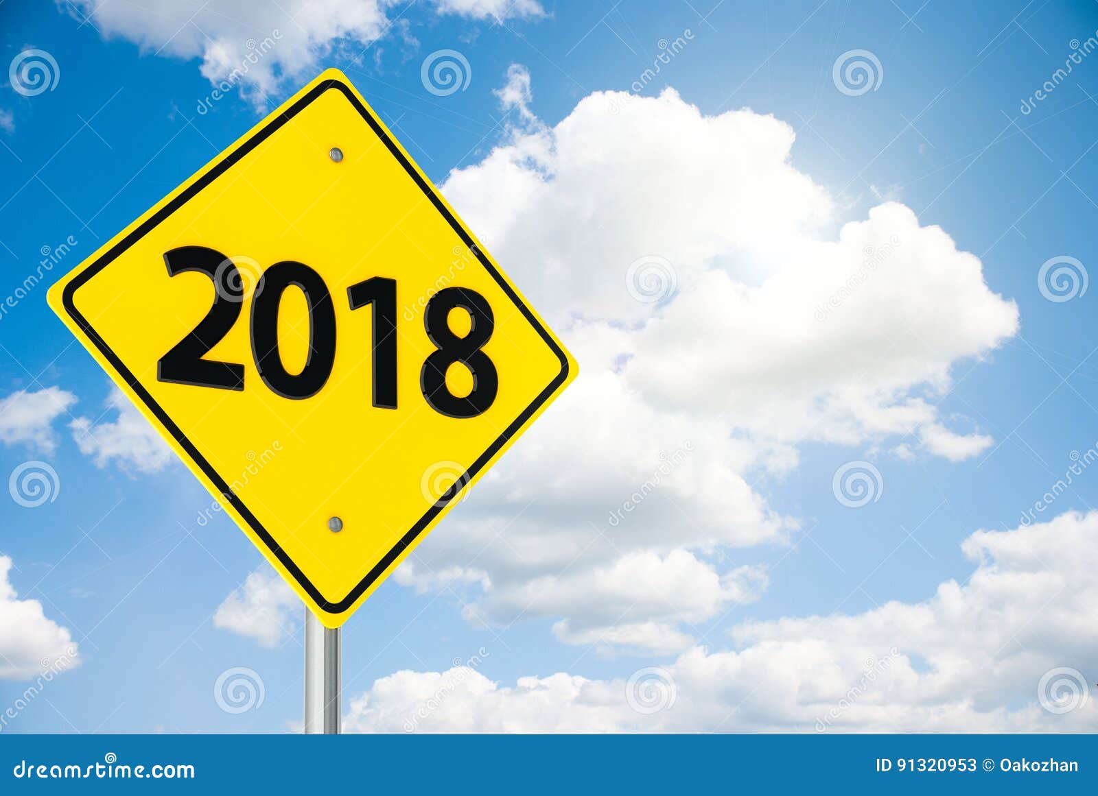 Road sign 2018 on sky stock illustration. Illustration of color - 91320953