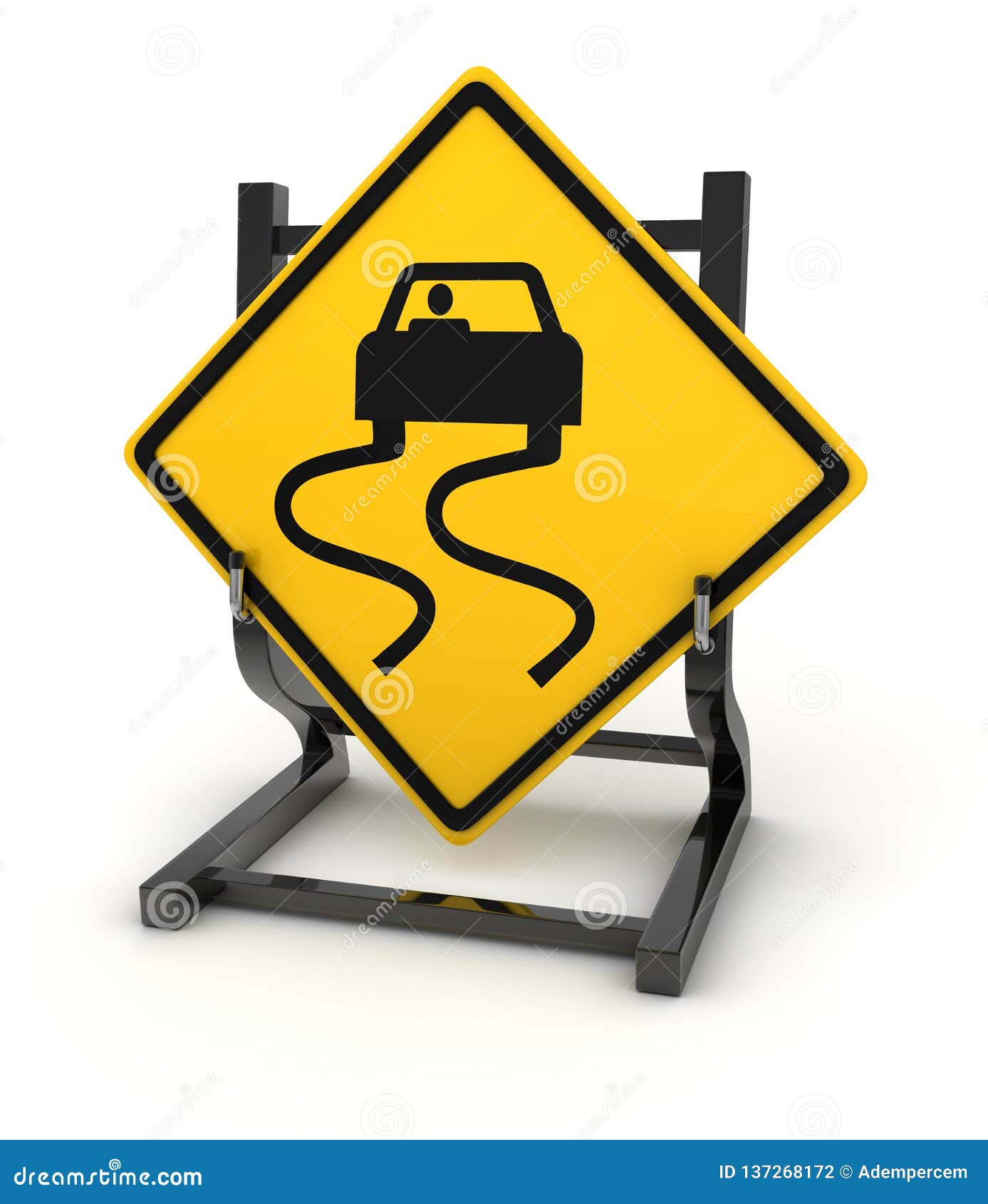 Road Sign - Slippery Road Ahead Stock Illustration - Illustration of ...