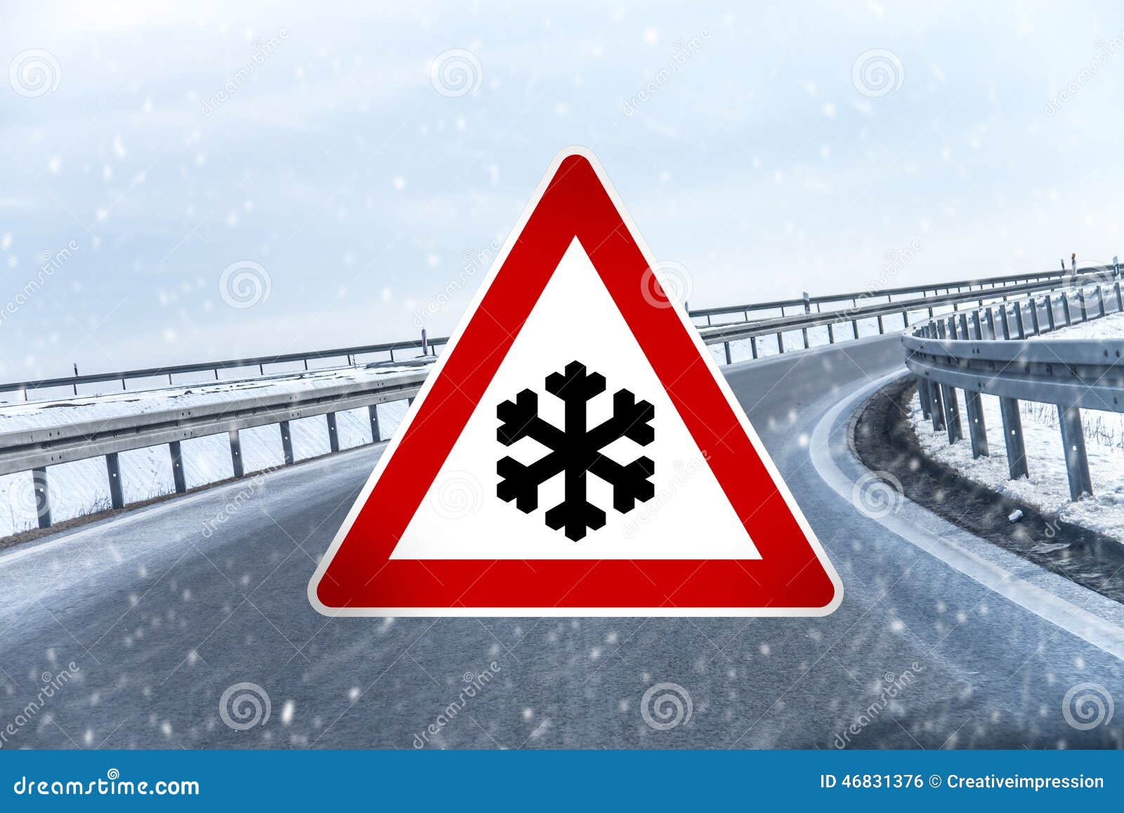 Road sign for snow and ice stock photo. Image of clear - 46831376