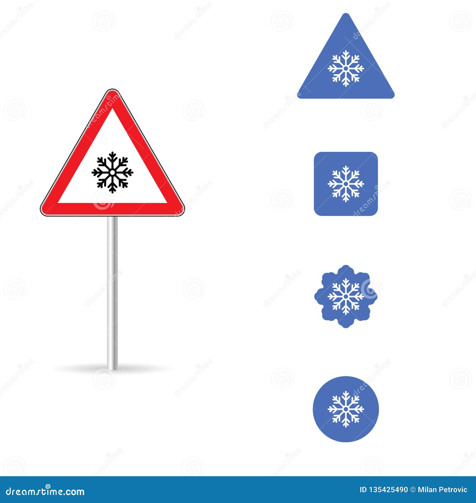 Road Sign with Snowflake Illustration Stock Vector - Illustration of ...