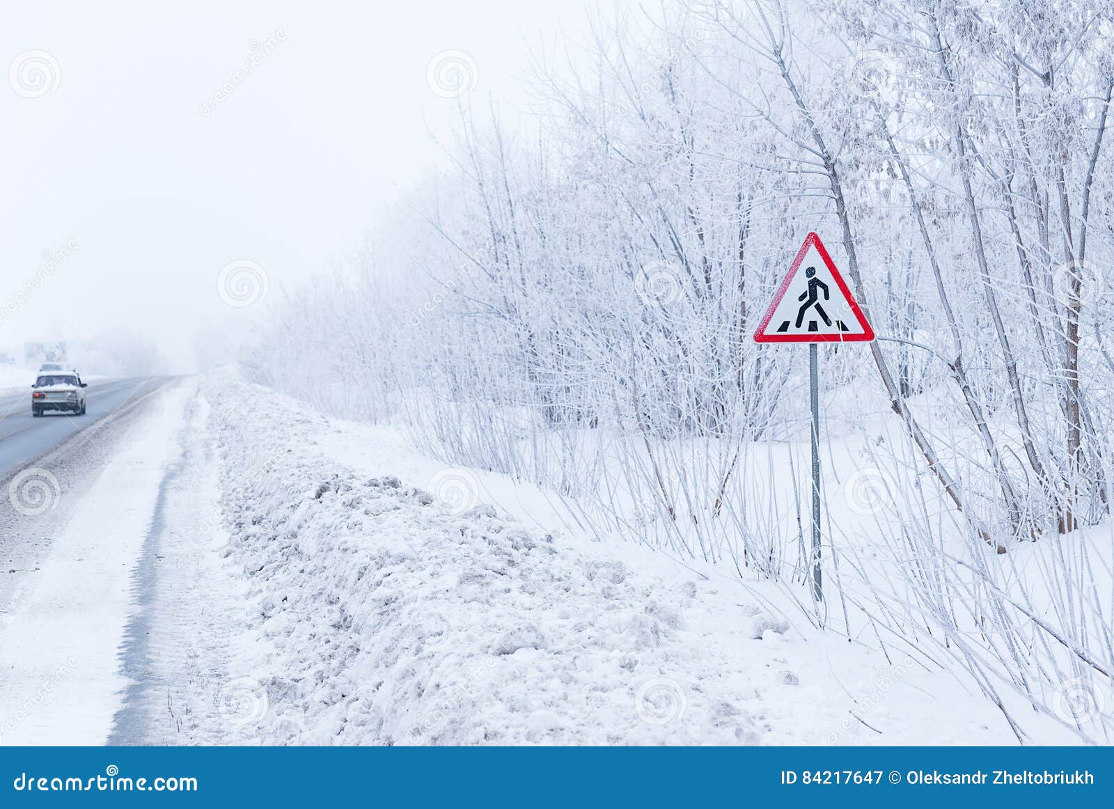 A Road Sign Stands on the Snowy Roadside Stock Image - Image of journey ...