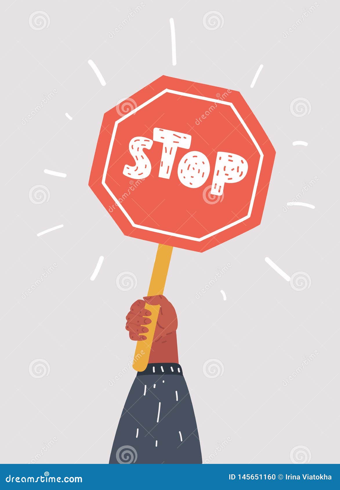 Road sign stop in hand. stock vector. Illustration of octagon - 145651160