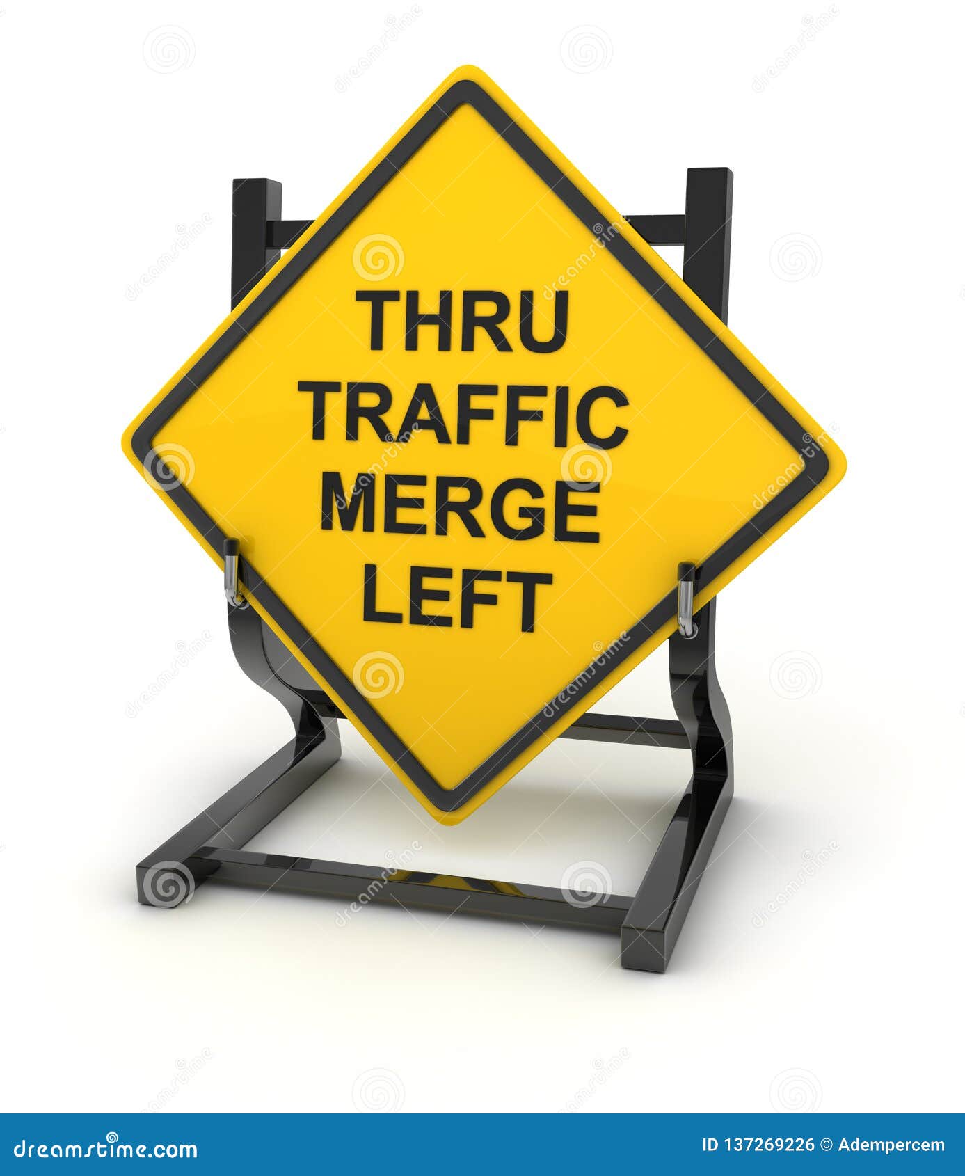 Road Sign - Thru Traffic Merge Left Stock Illustration - Illustration ...