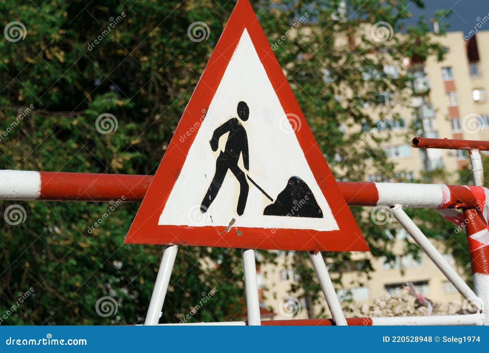 Road Sign - Traffic is Prohibited and Road Works, the Road is Closed ...