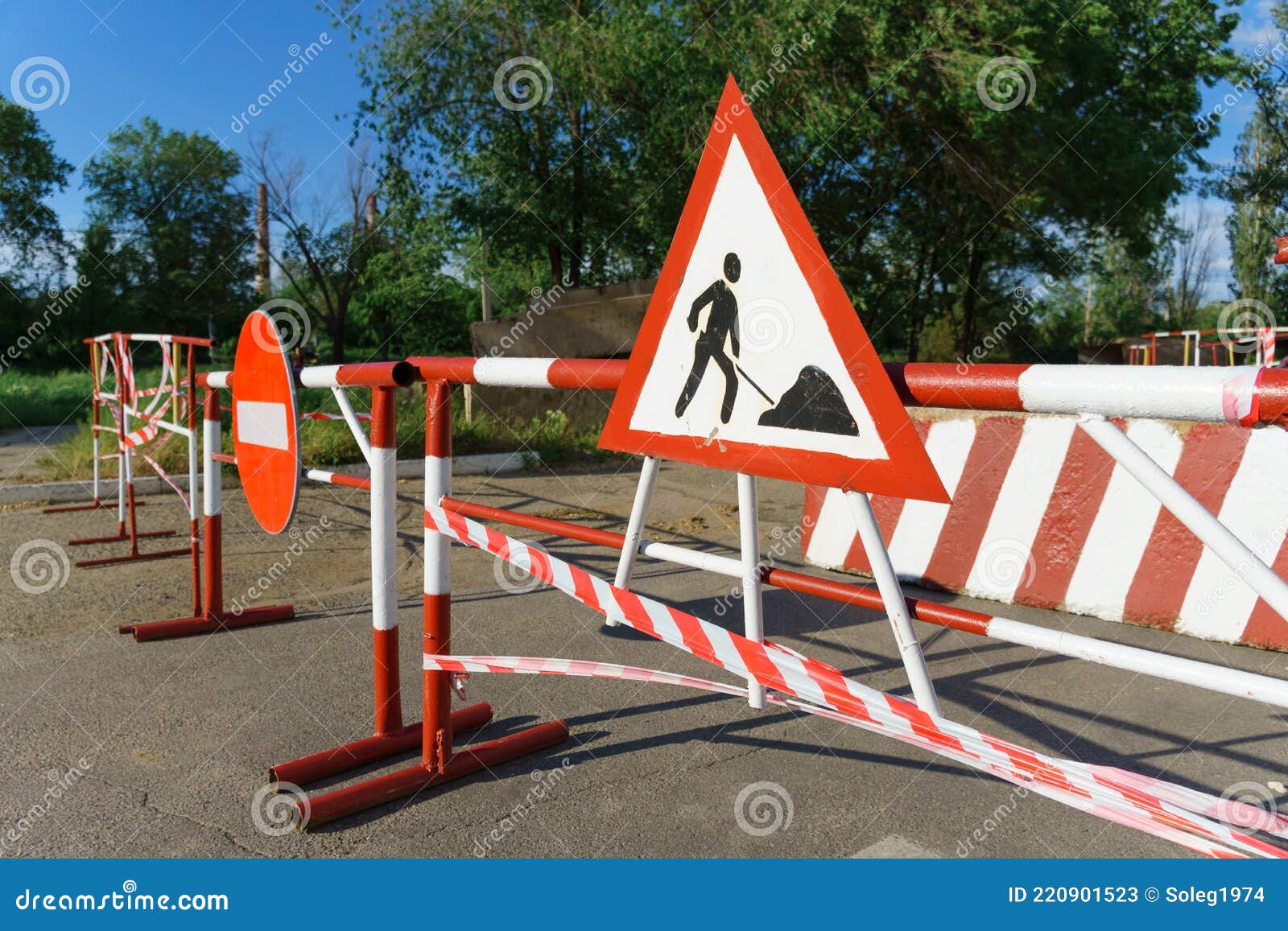 Road Sign - Traffic is Prohibited and Road Works, the Road is Closed ...