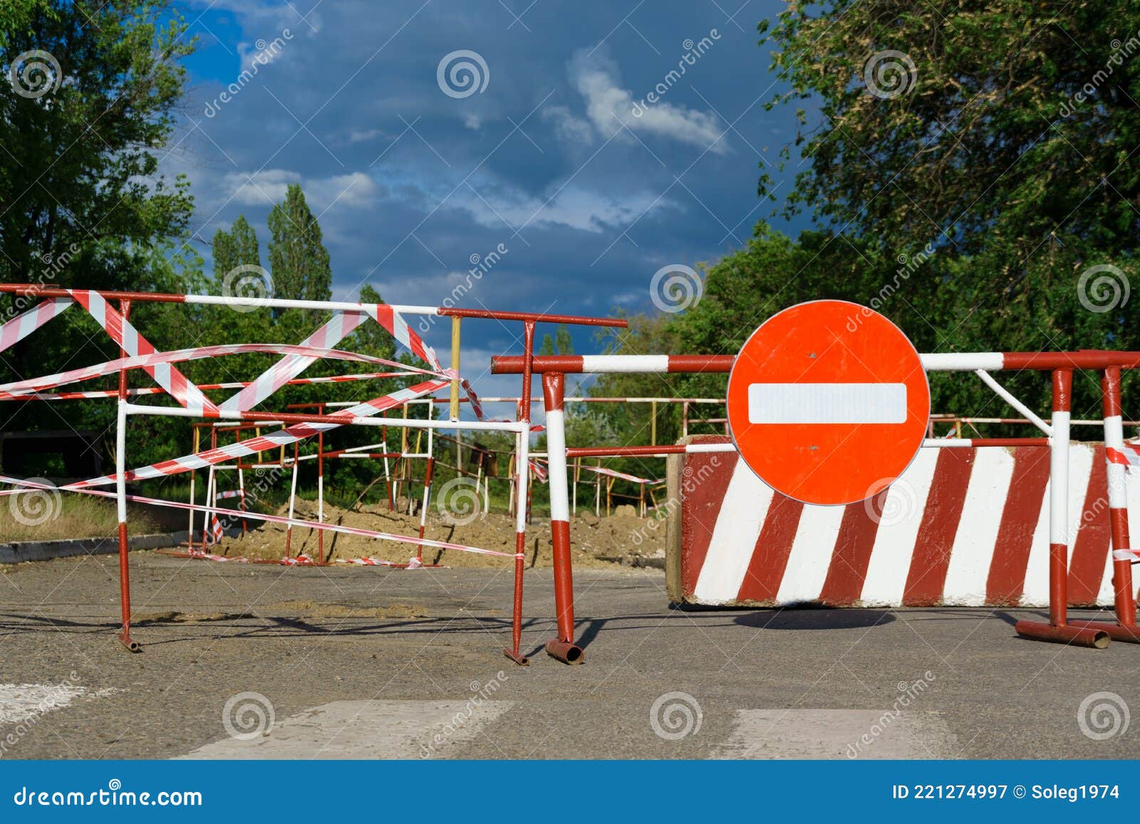 Road Sign - Traffic is Prohibited and Road Works, the Road is Closed ...