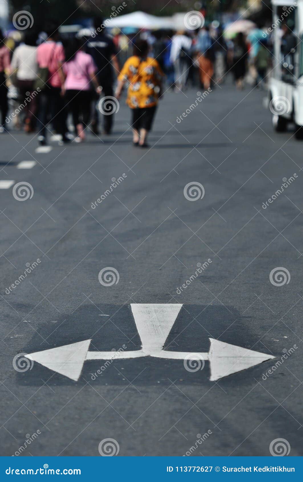 Road Sign with Two White Arrows Pointing in Different Left and Right ...