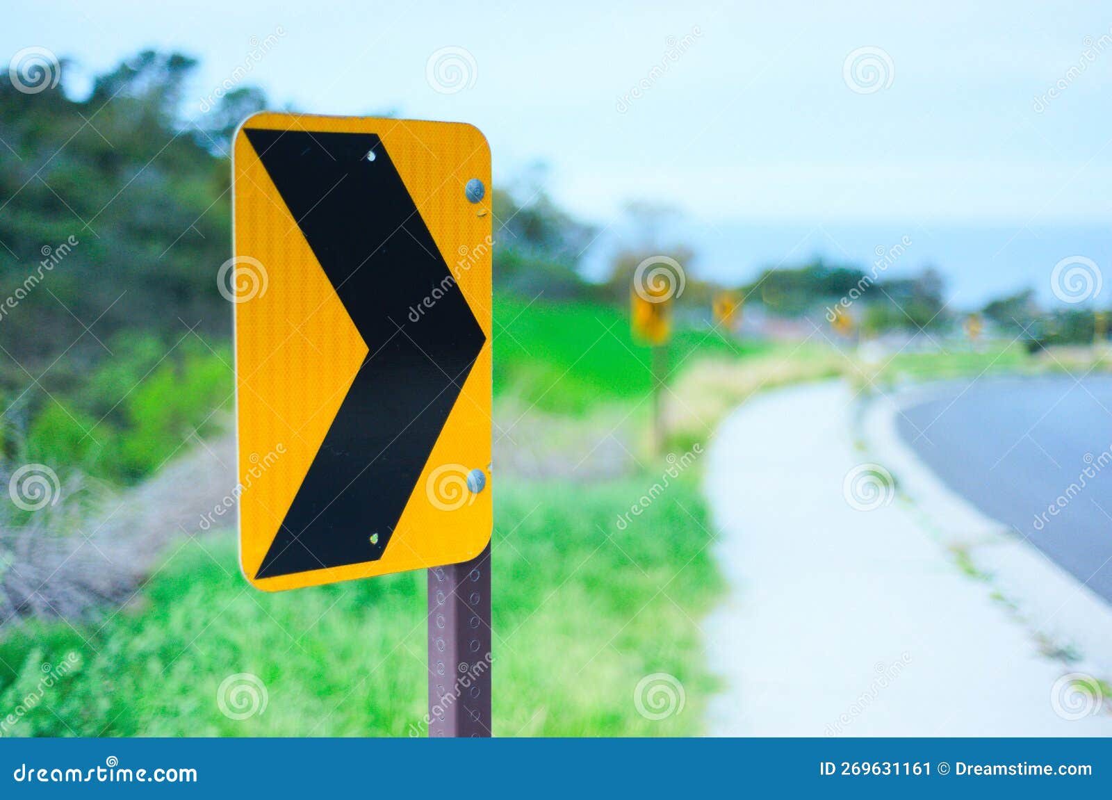Road Sign Warning for Curve in the Road Stock Image - Image of lane ...